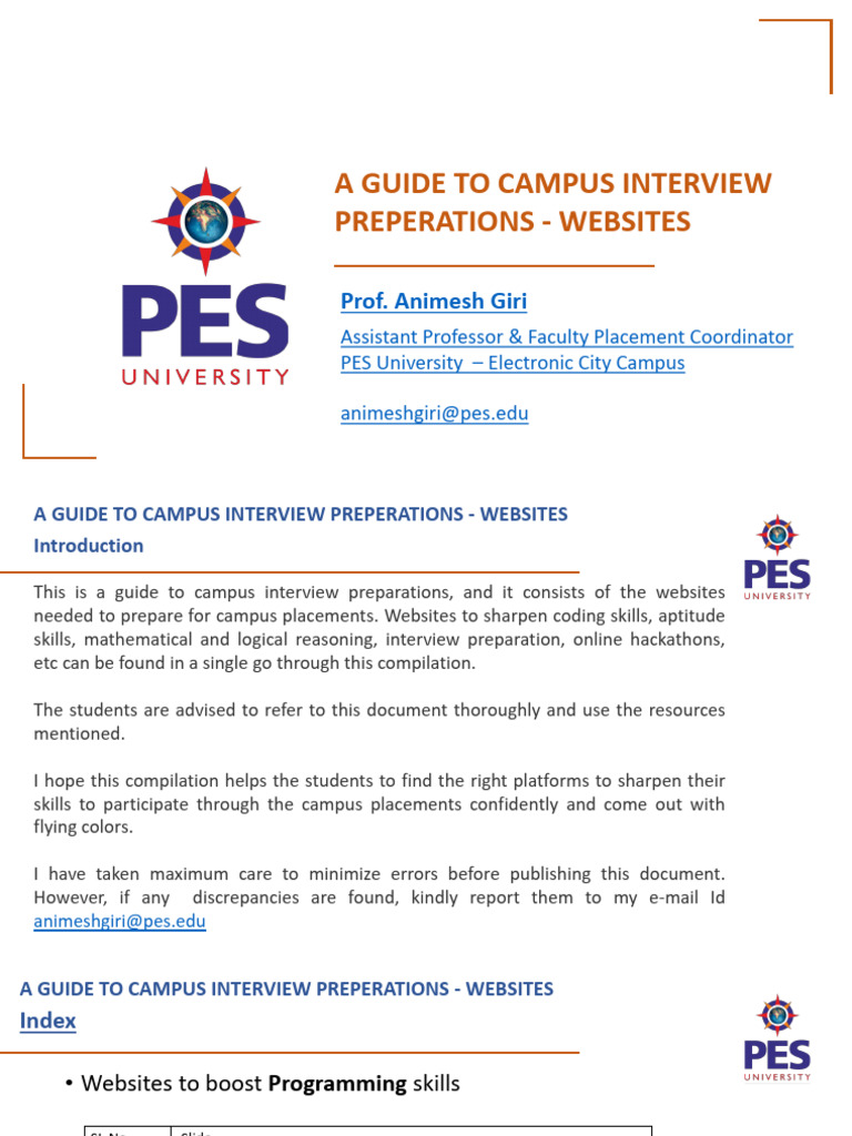 A Guide To Campus Placements - Websites - Prof - Animesh Giri | PDF ...