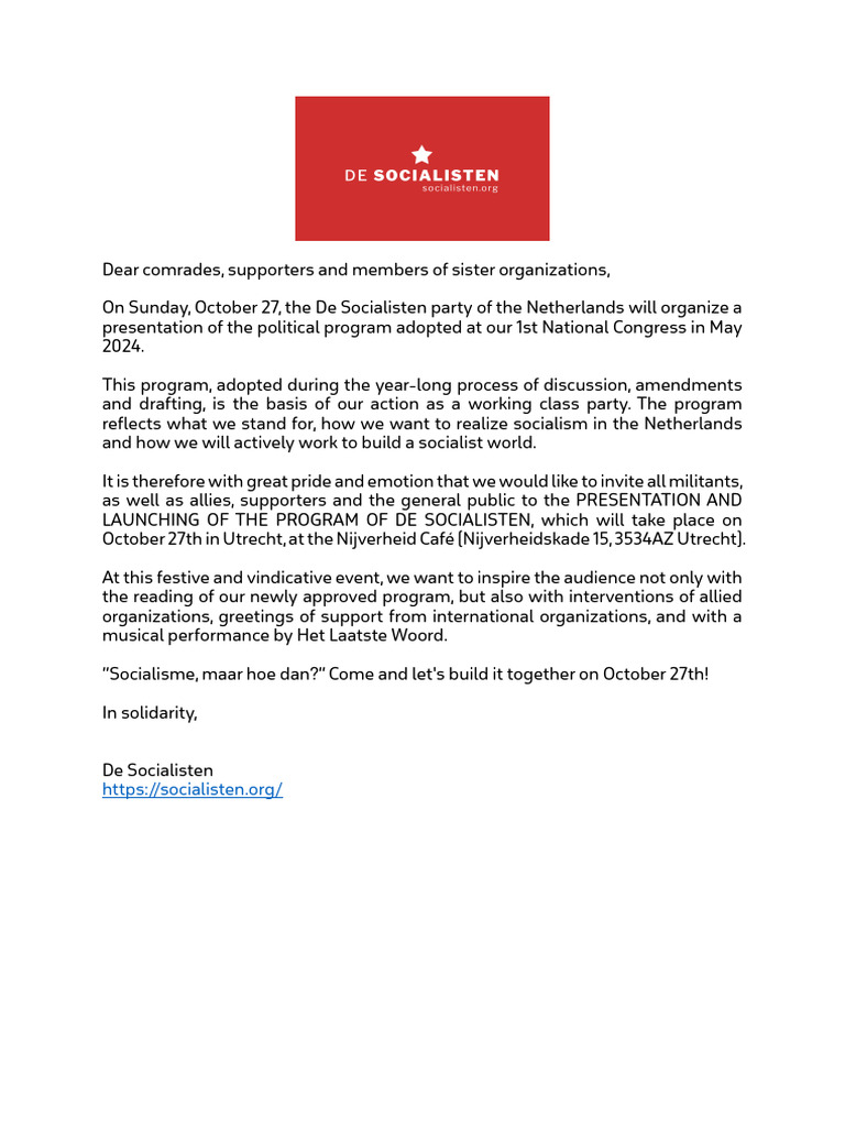 De Socialisten Program Launch Event | PDF