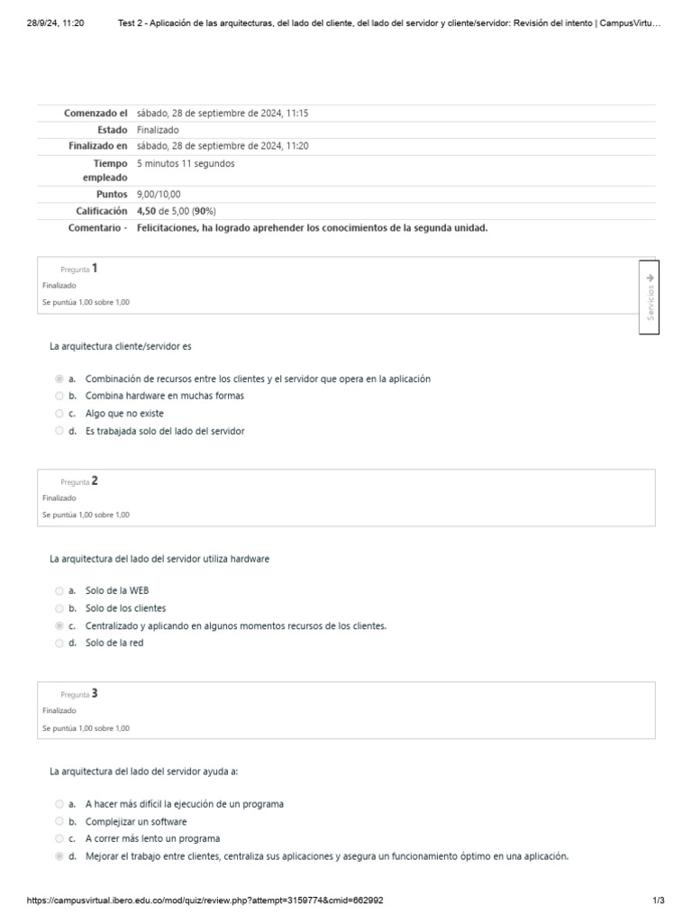 Test 2 - Aplicación de las arquitecturas, del lado del cliente, del ...