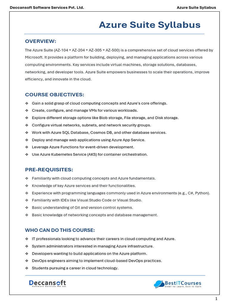 New Syllabus of Azure Suite | PDF | Microsoft Azure | Databases