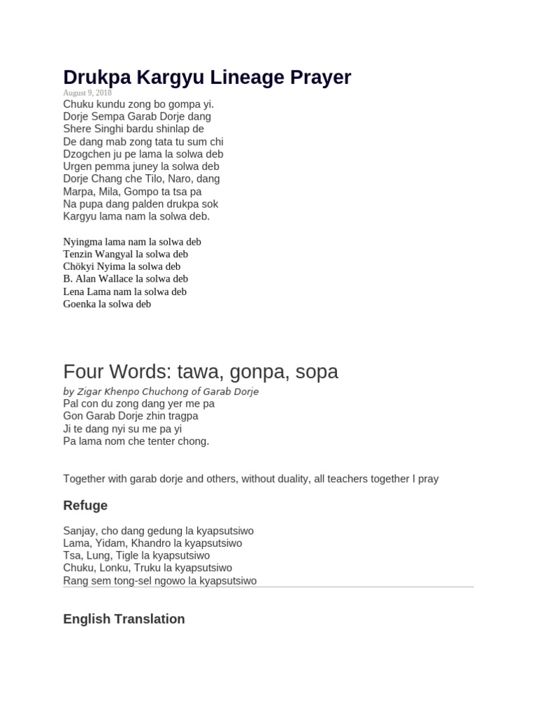 Drukpa Kargyu Lineage Prayer Guide | PDF