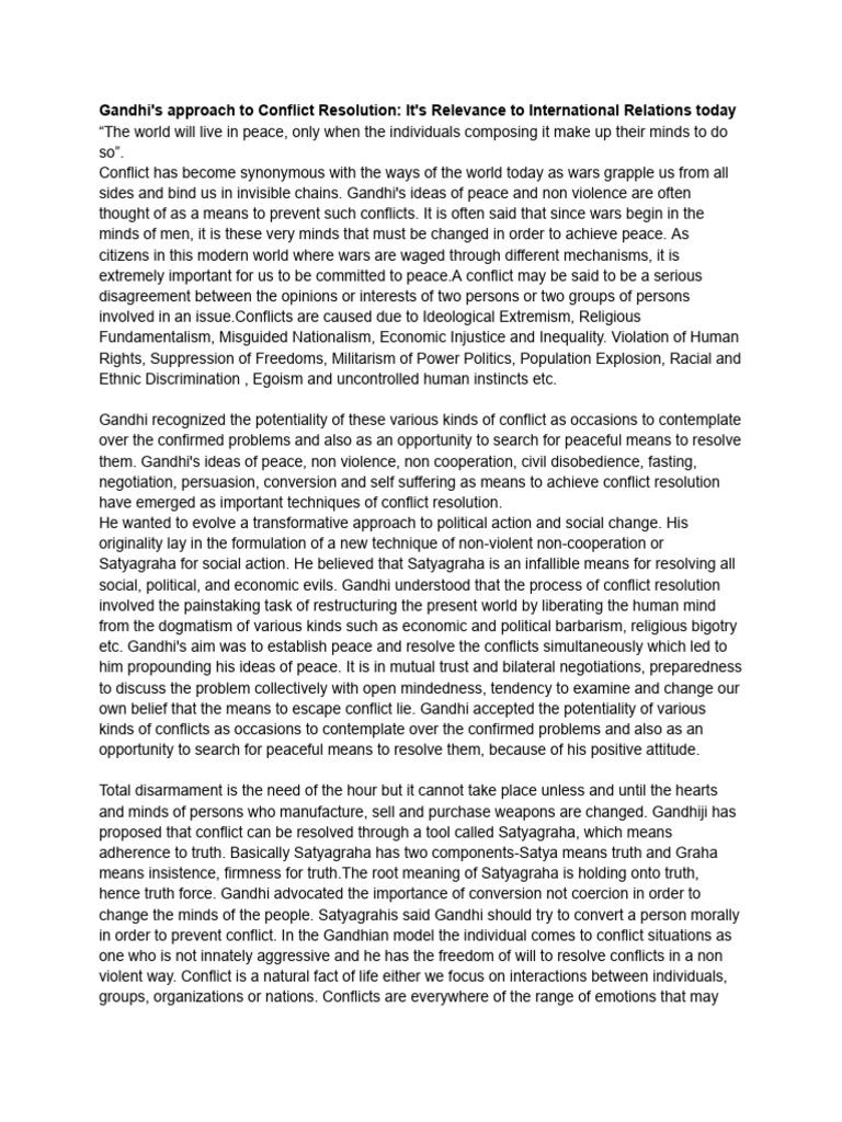 Gandhi Approach For Conflict Resolution | PDF | Peace | Mahatma Gandhi