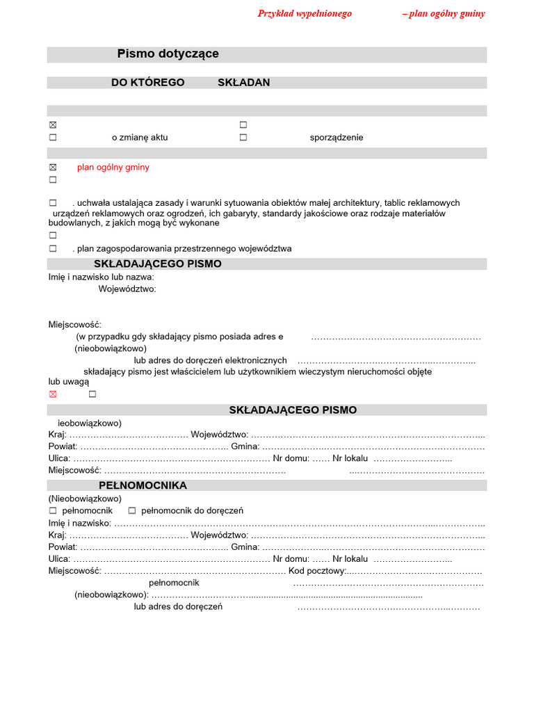Przykład Wypełnionego Formularza - Plan Ogólny Gminy | PDF