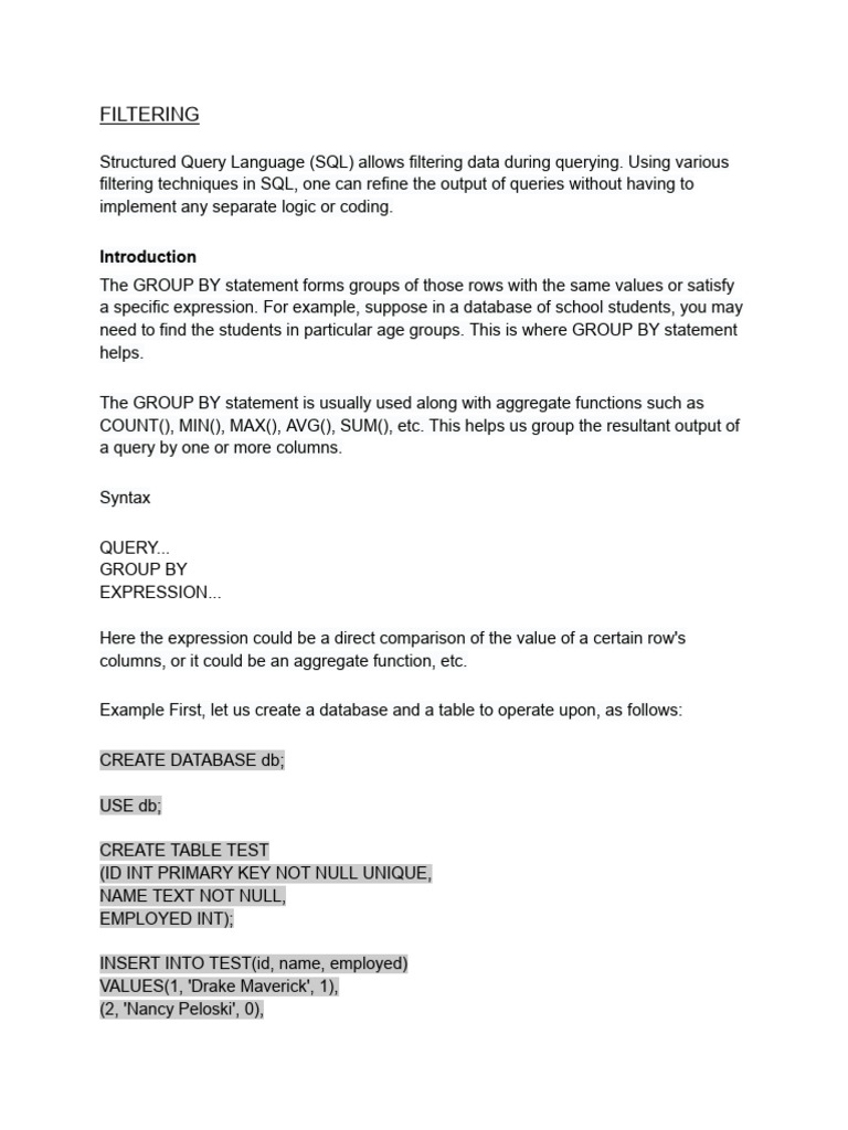 FILTERING | PDF | Computing | Data Management