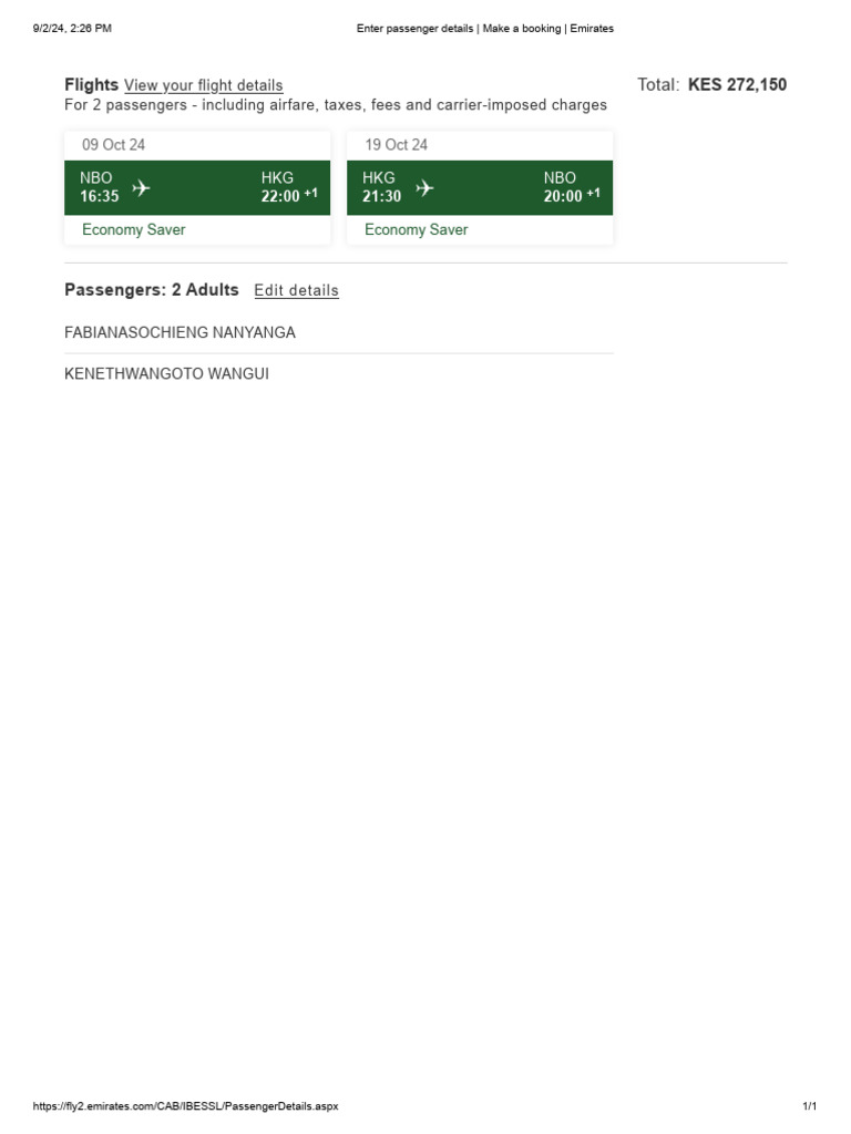 Emirates Flight Booking Details | PDF
