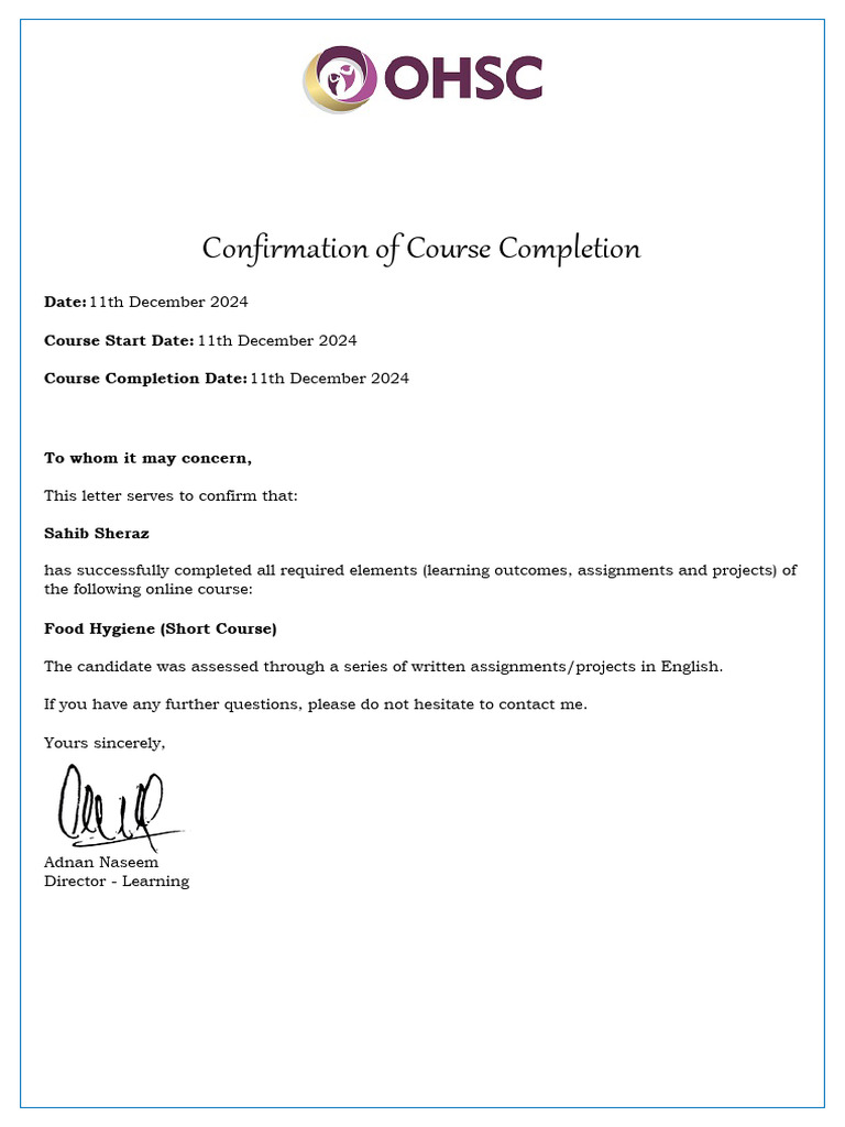 Completion Letter 2 | PDF
