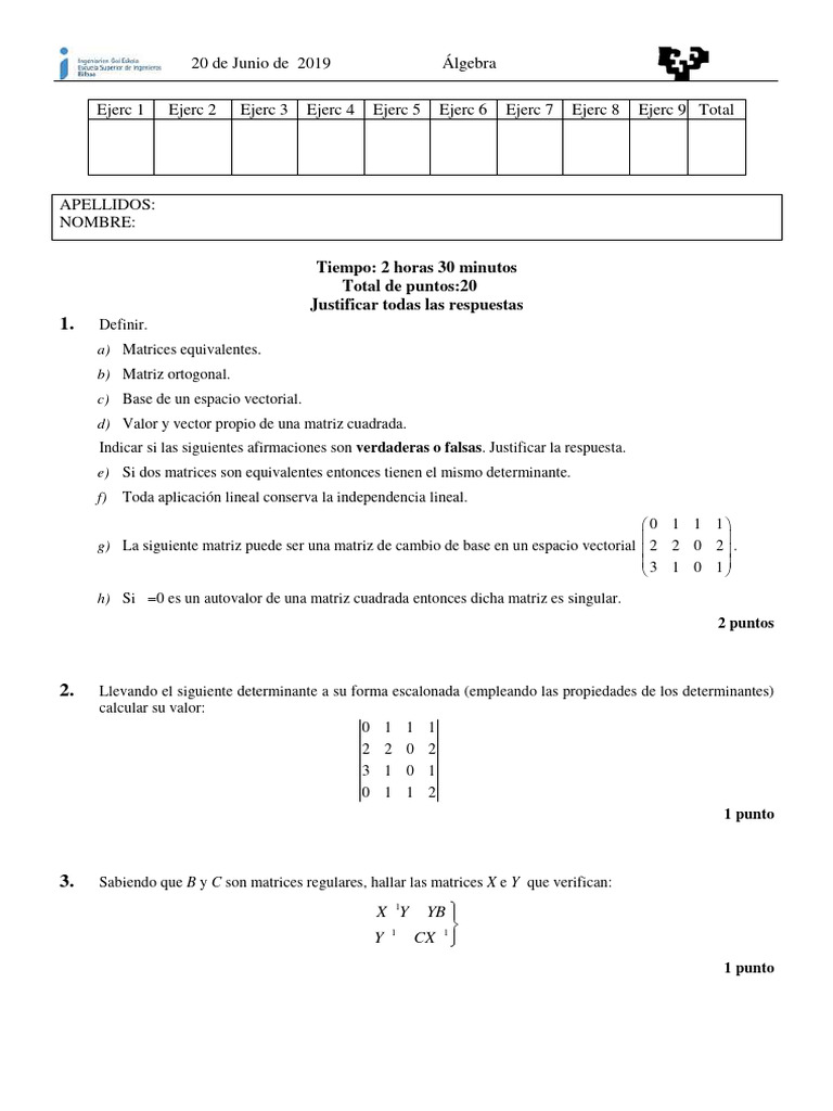 20 de Junio de 2019 Álgebra Ejerc 1 Ejerc 2 Ejerc 3 Ejerc 4 Ejerc 5 Ejerc 6 Ejerc 7 Ejerc 8 ...