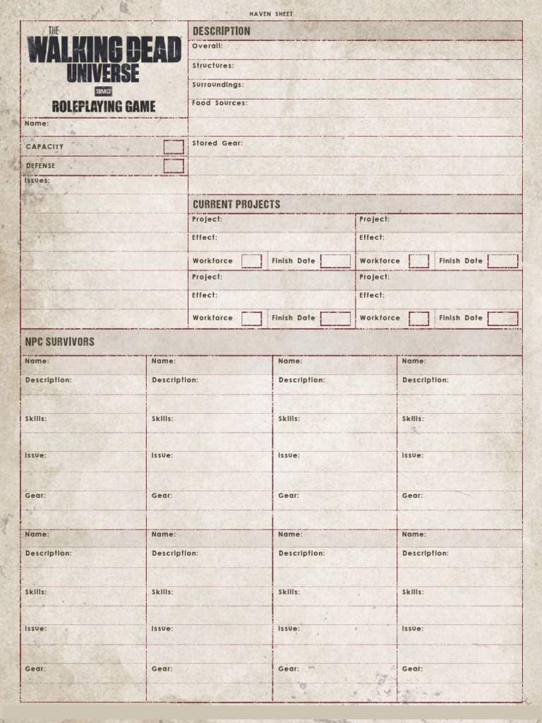 Haven Sheet (Fillable) | PDF