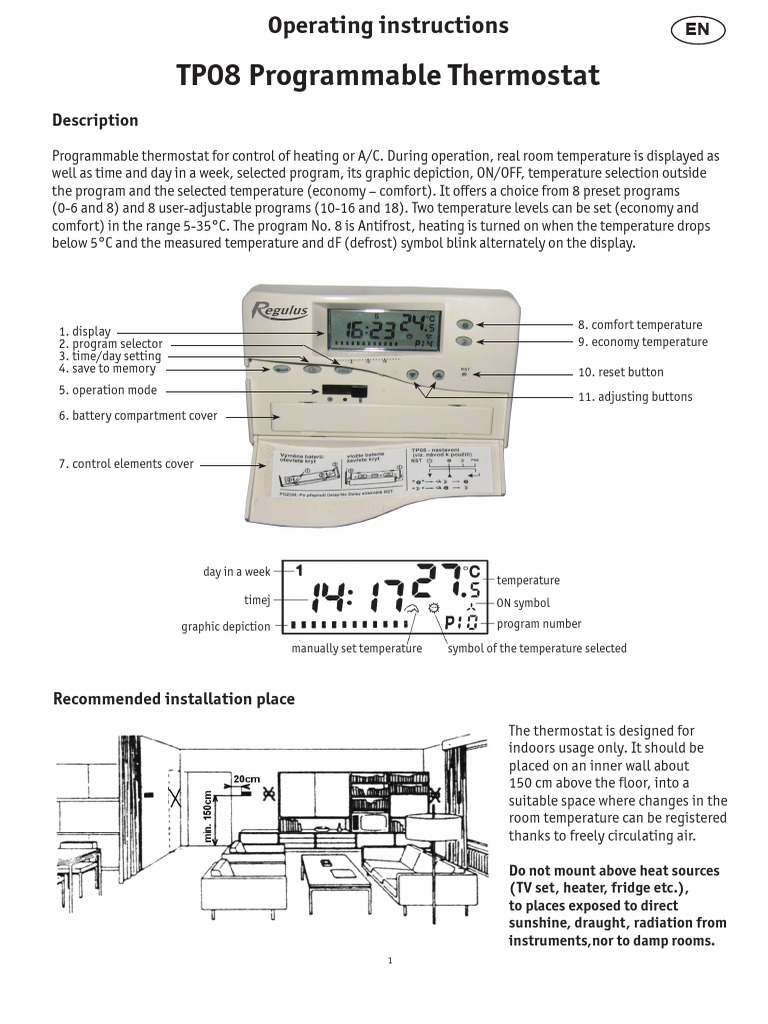 TP08 Programmable Thermostat | PDF | Thermostat | Switch