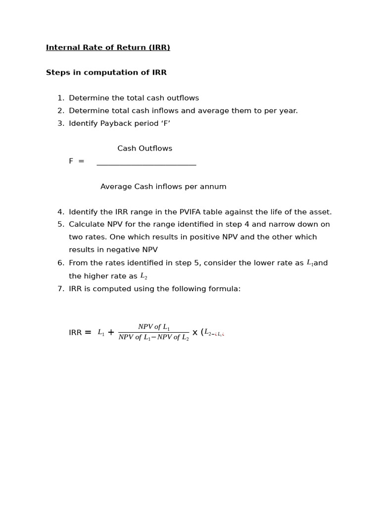 IRR Calculation Steps Explained | PDF