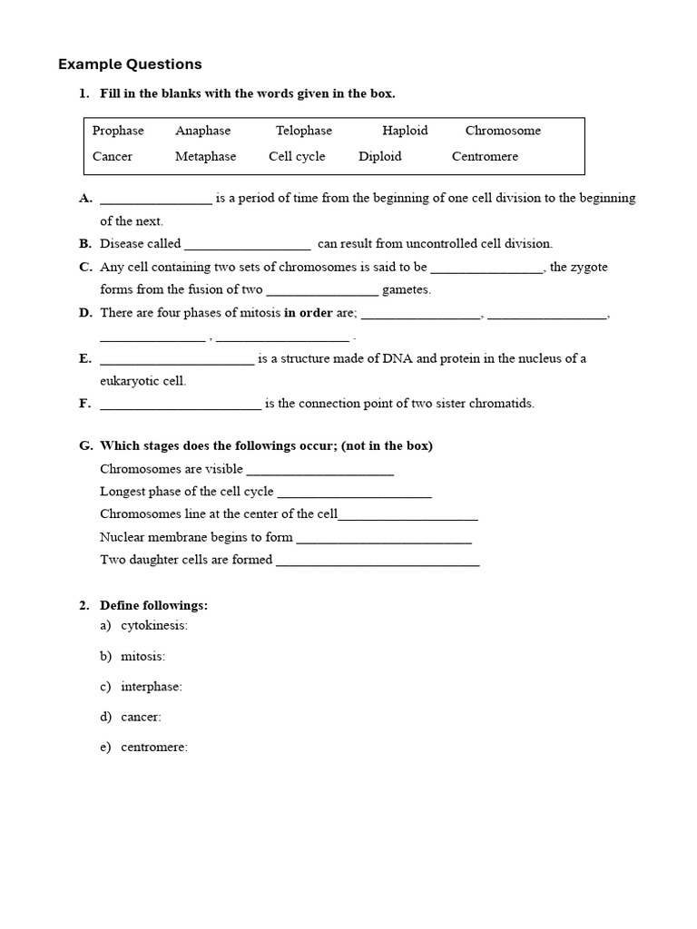 Cell Division Study Guide | PDF | Meiosis | Mitosis