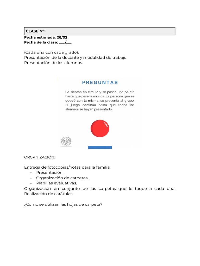 CLASE N°1 - Presentación. Primer Dia de Clases | PDF
