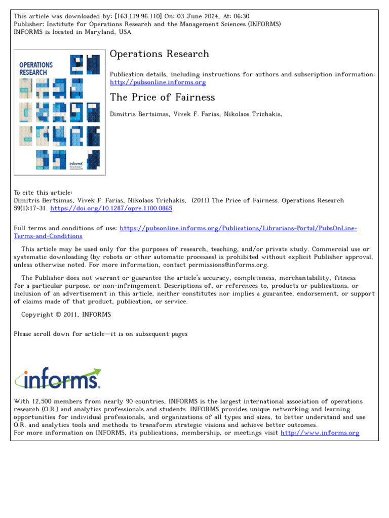 Bertsimas et al_2011_The Price of Fairness | PDF | Utility ...