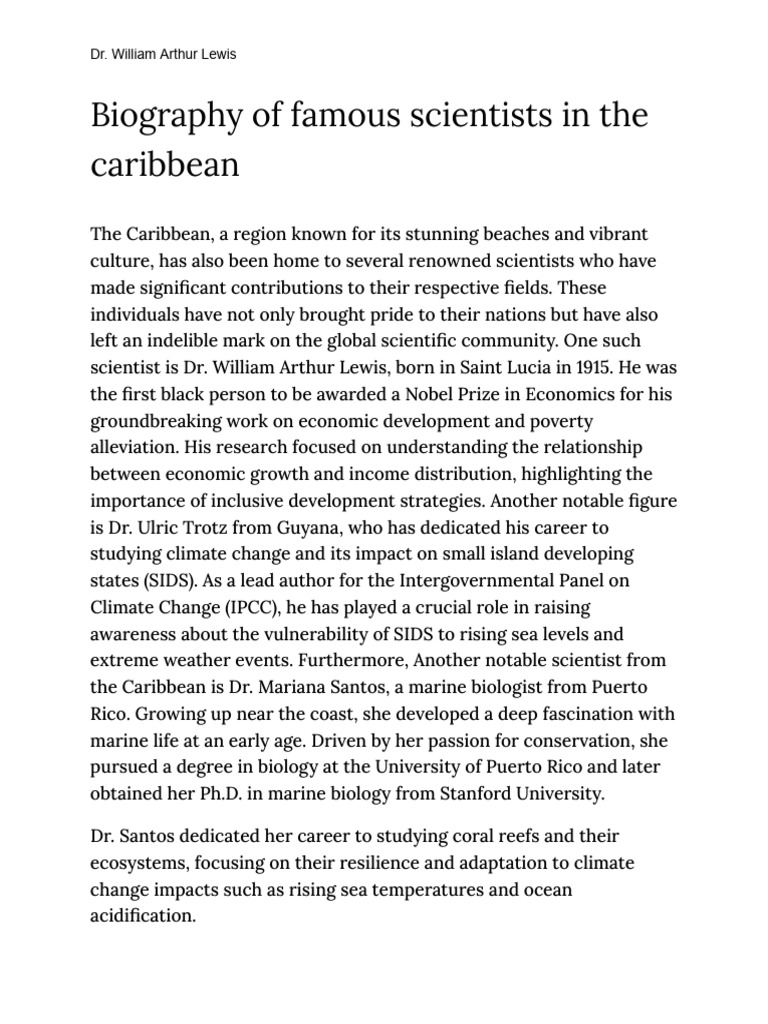 Biography of Famous Scientists in The Caribbean | PDF