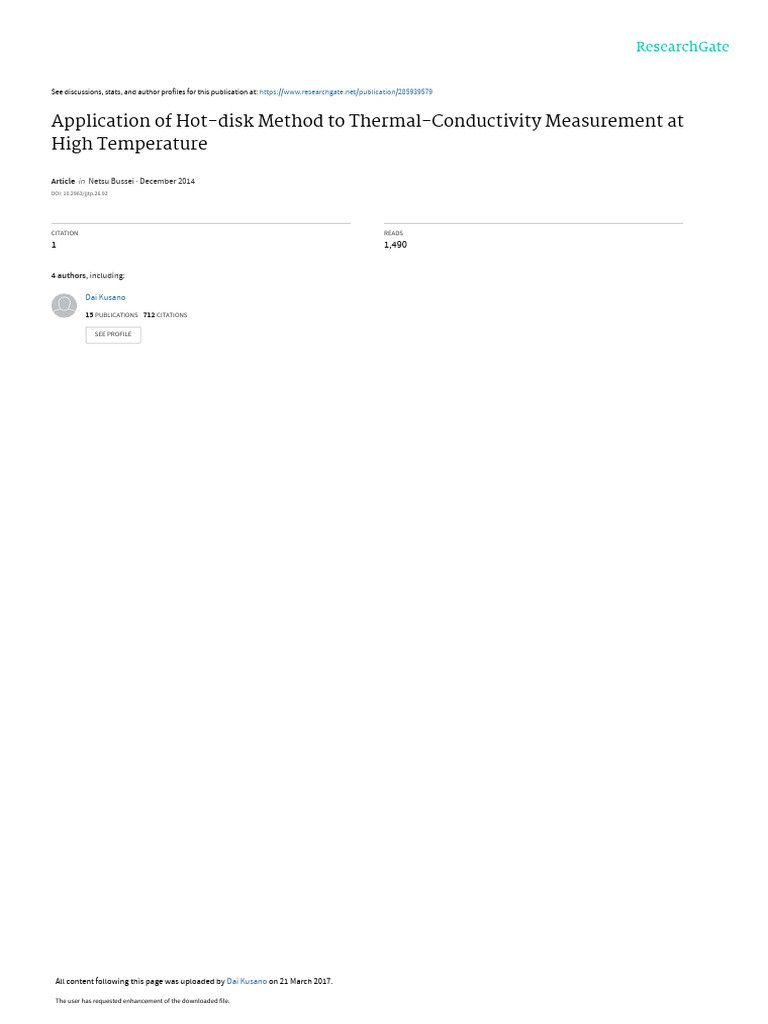 Application of Hot-Disk Method To Thermal-Conducti | PDF | Physical ...