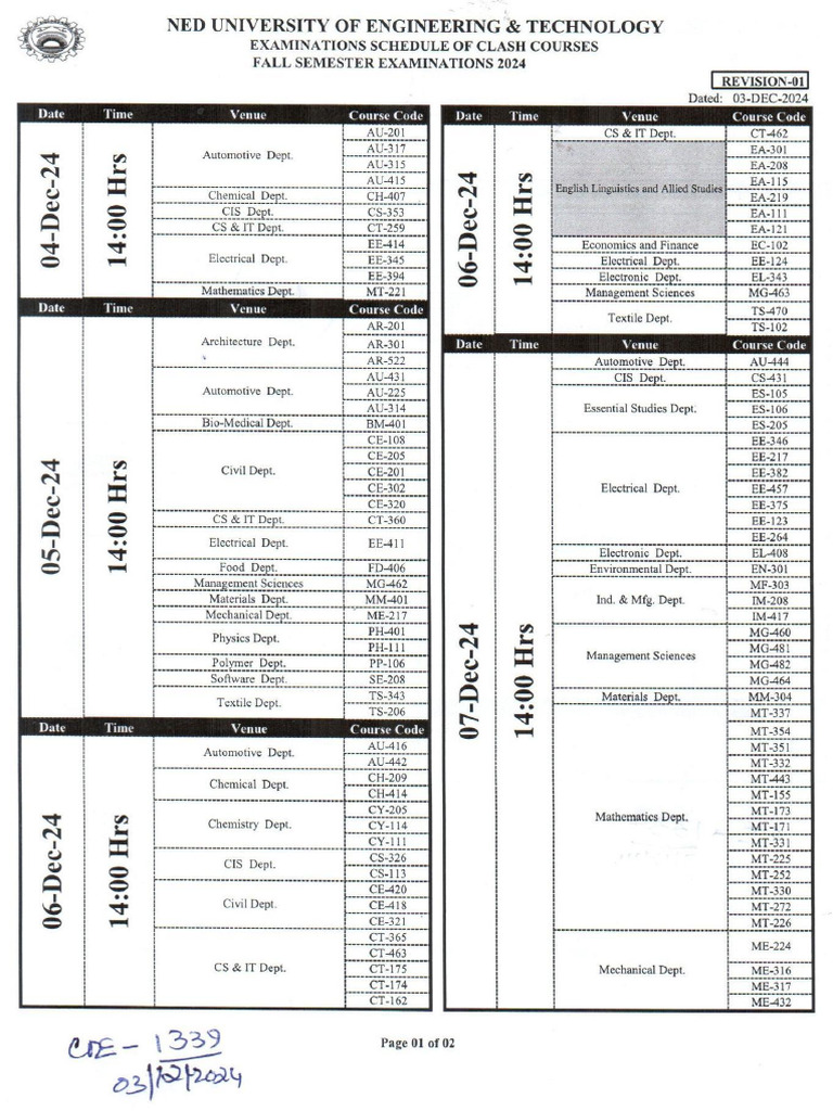 Backlog Clash Schedule Fall 2024 (RV1) | PDF