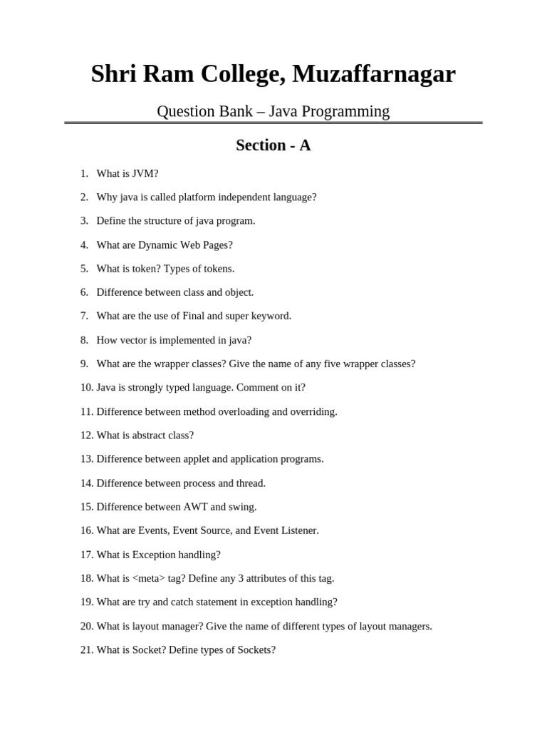 JAVA Question Bank 5sem | PDF | Java (Programming Language) | Computer ... JAVA Question Bank 5sem | PDF | Java (Programming Language) | Computer ...