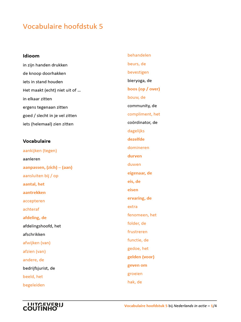 Vocabulaire Hoofdstuk 5 | PDF