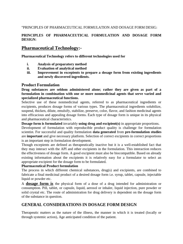 Need of Dosage Form | PDF | Pharmaceutical Formulation | Pharmacology