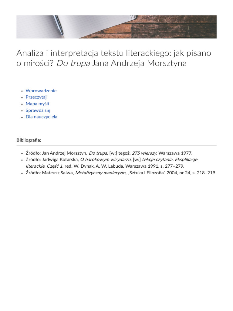Analiza I Interpretacja Tekstu Literackiego Jak Pisano o Milosci Do ...