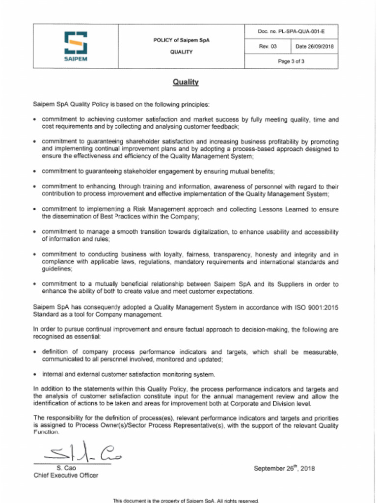 Quality Policy | PDF