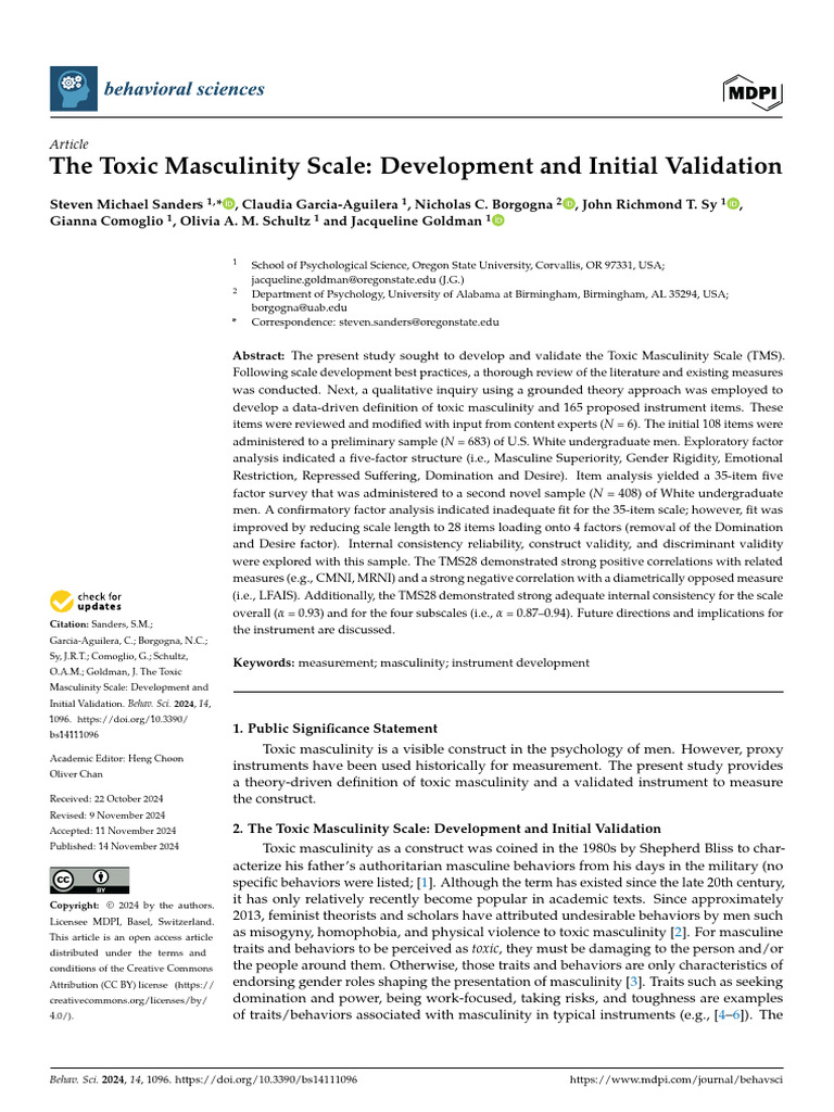 behavsci-14-01096-v2 | PDF | Masculinity | Gender