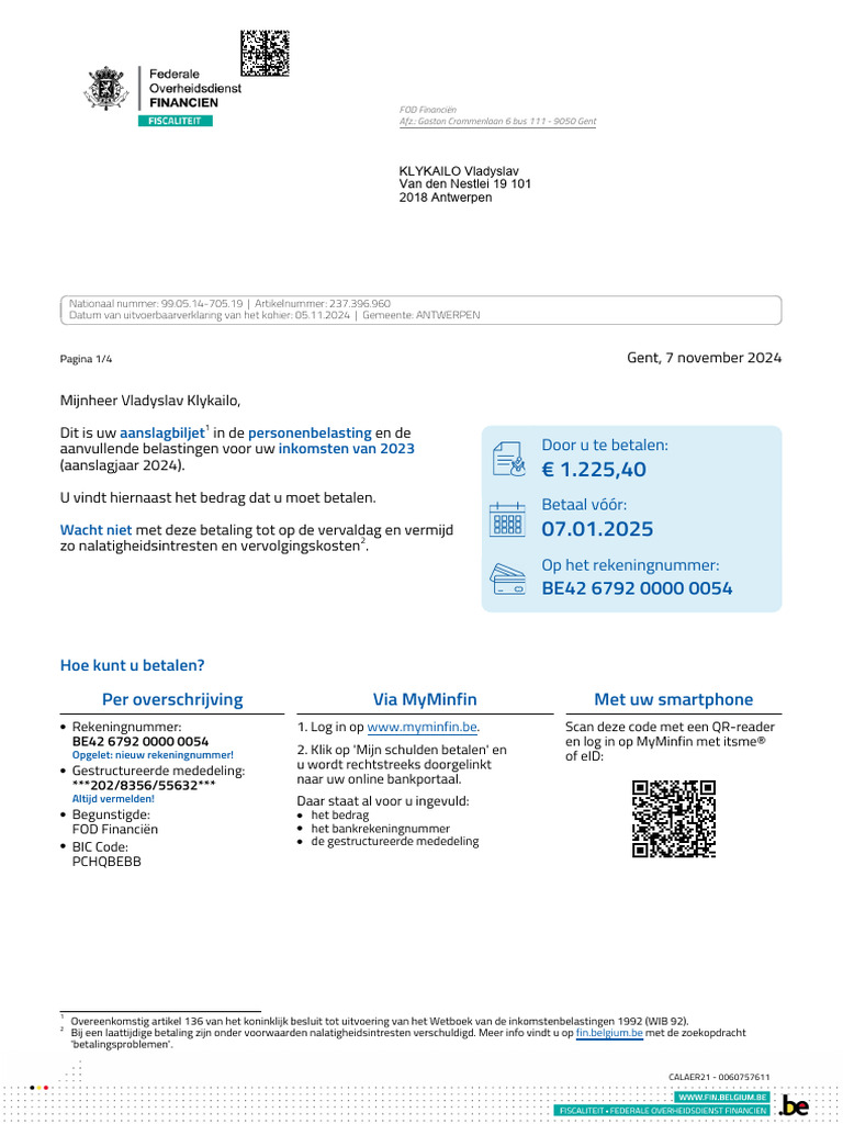 Aanslagbiljet 2024 | PDF