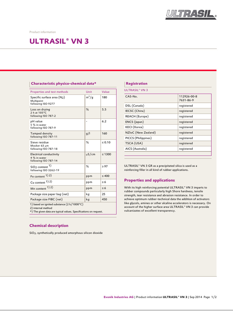 ULTRASIL-VN-3 | PDF | Silicon Dioxide | Materials