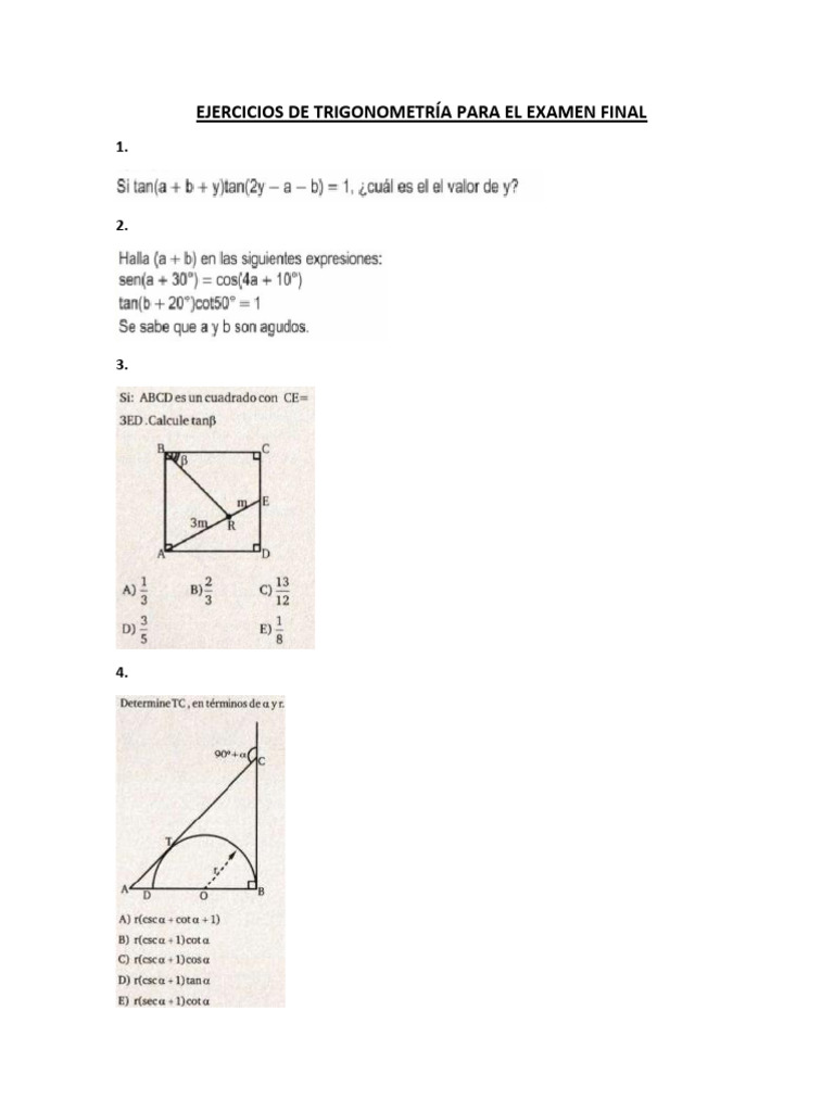 Ejercicios para Examen Final 5to Año - 2024 | PDF