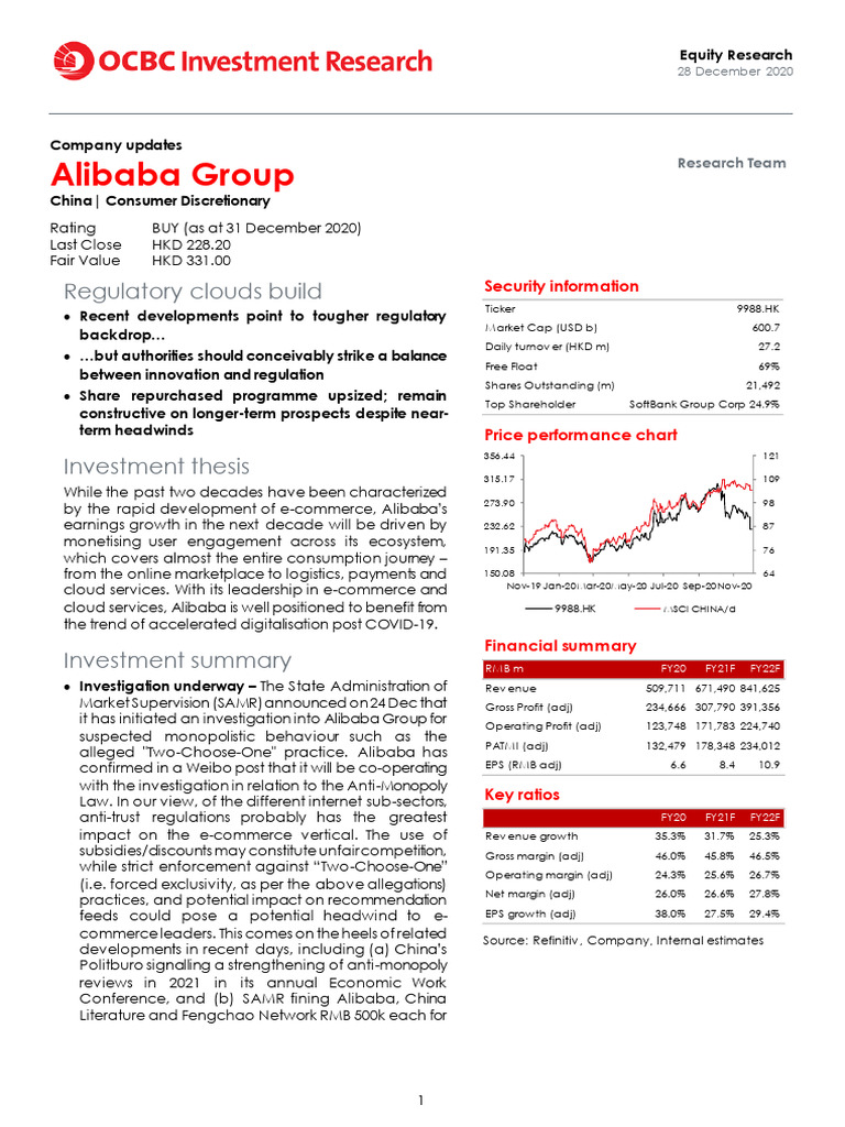 Alibaba Equity Research Report 2020 | PDF | Alibaba Group | Earnings ...