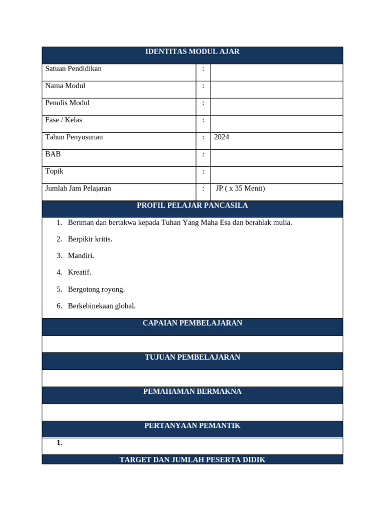 Template Modul Ajar | PDF