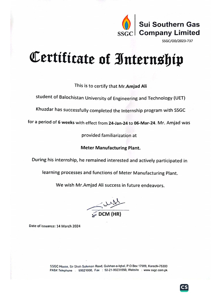 Internship Certificate | PDF