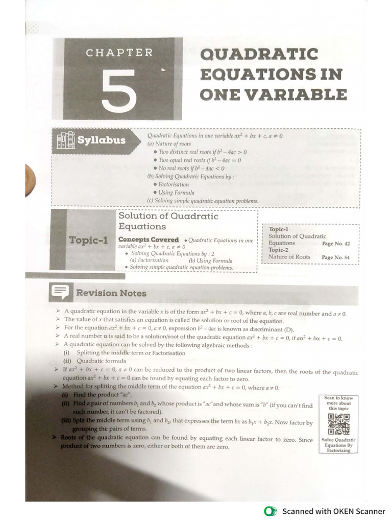 Chapter 5 Quadratic Equation | PDF
