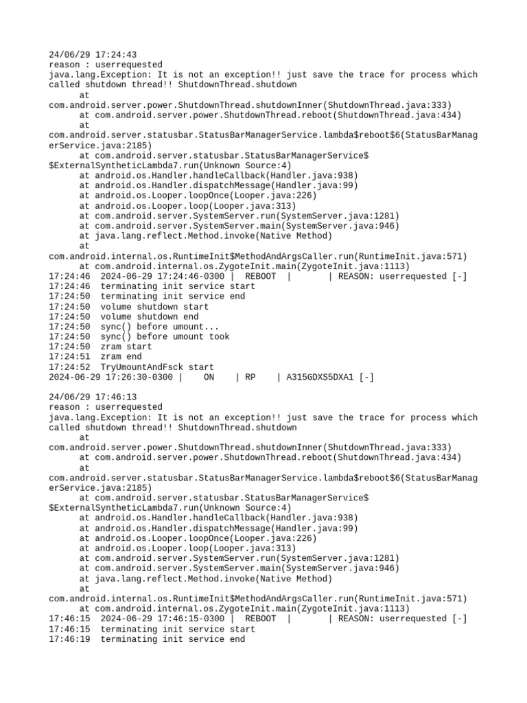 Android Shutdown and Reboot Logs | PDF | Java (Programming Language) | Software Engineering