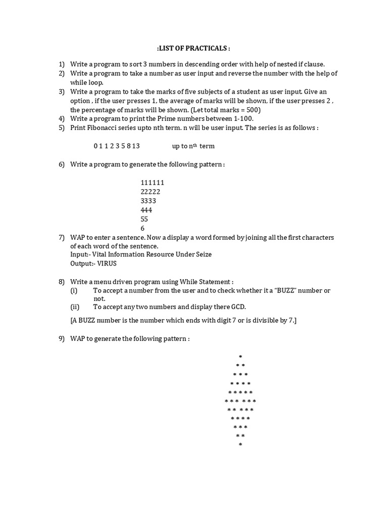 Class 11 Comp SC Practical Questions | PDF | String (Computer Science ...