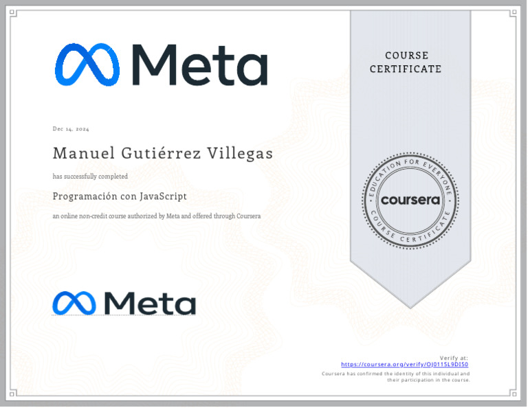 Certificado - Javascript Meta | PDF
