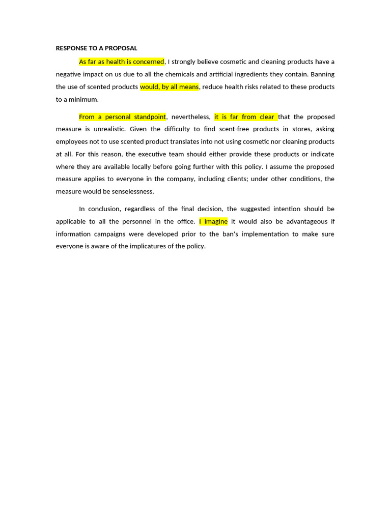 Response To A Proposal | PDF