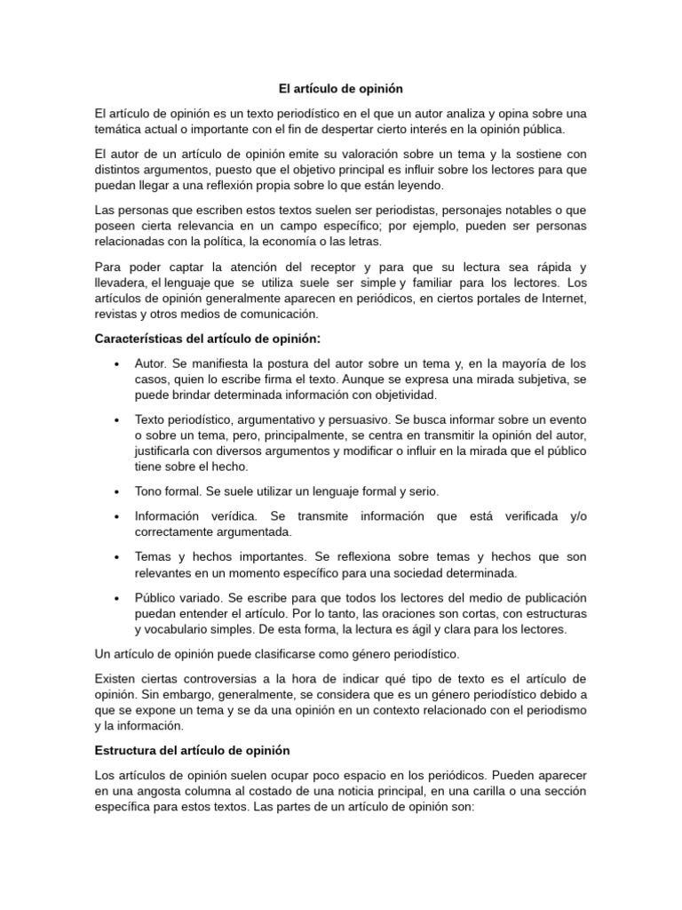 Estructura y características del artículo de opinión | PDF | Foro de ...