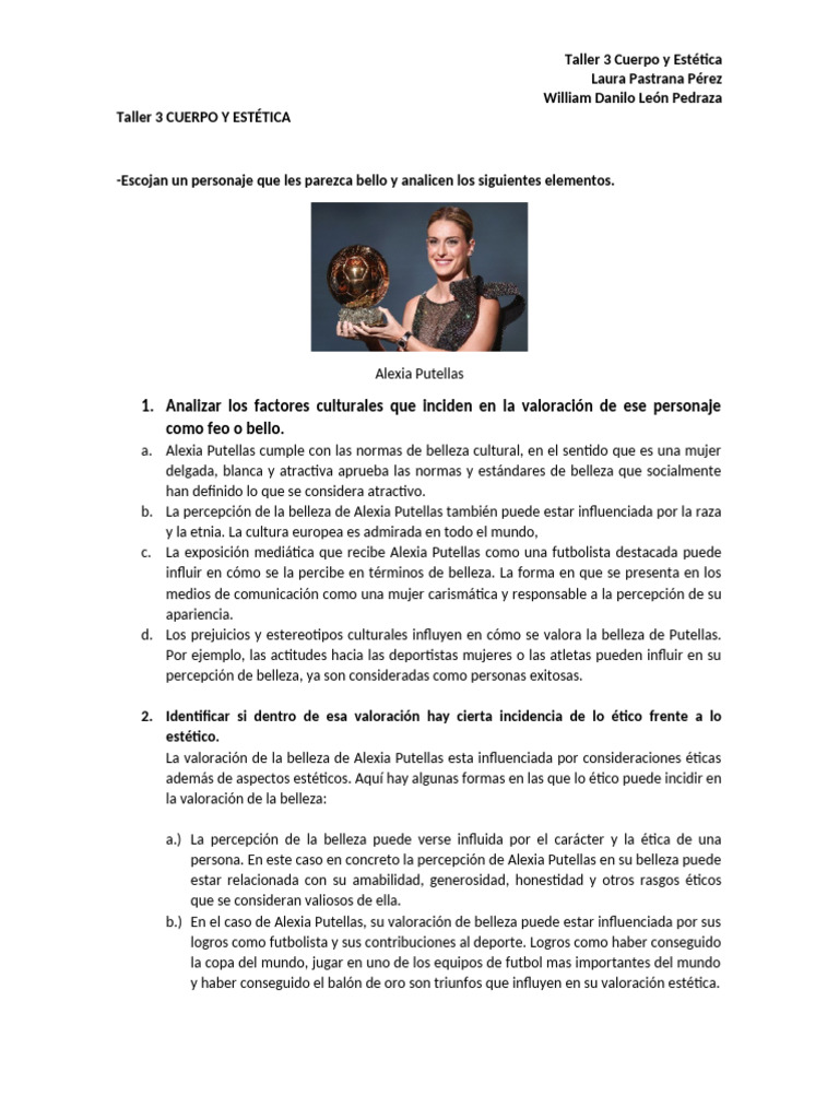 Taller 3 CUERPO Y ESTÃ - TICA | PDF | Belleza | Estética