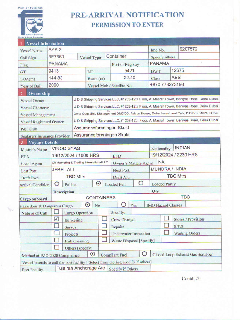 Pre Arrival Notification | PDF