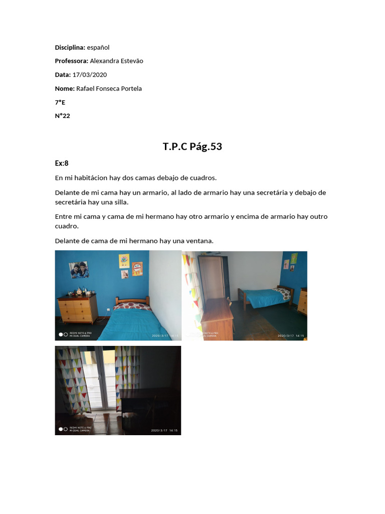 TPC Texto Sobre o Meu Quarto | PDF