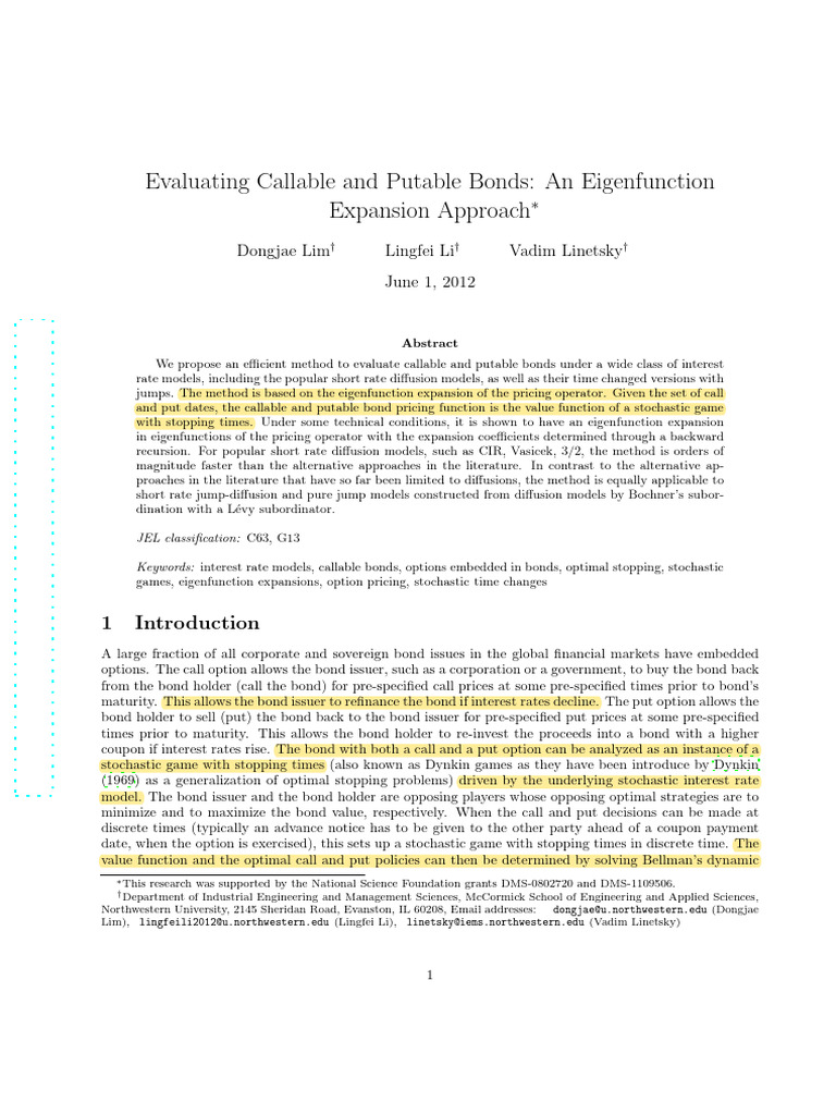 puttable bonds and callable bonds | PDF | Partial Differential Equation | Bonds (Finance)