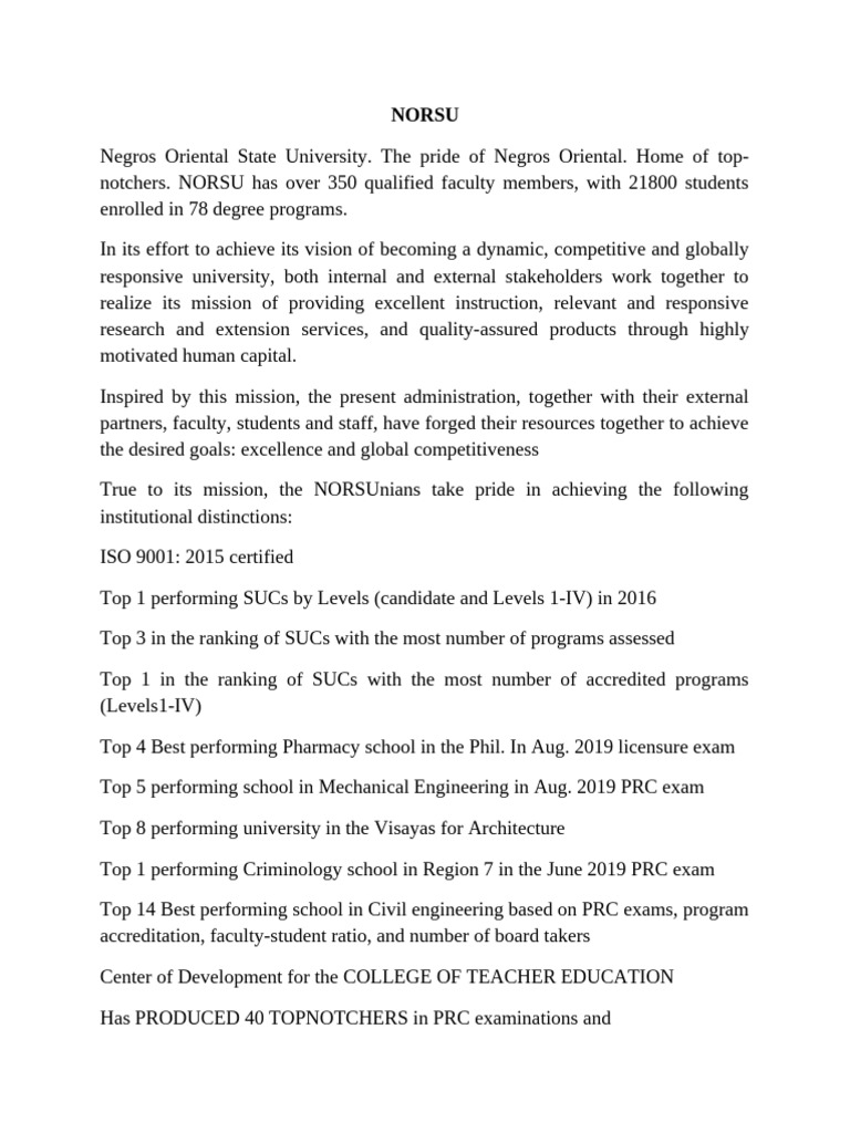 NORSU: A Legacy of Excellence | PDF
