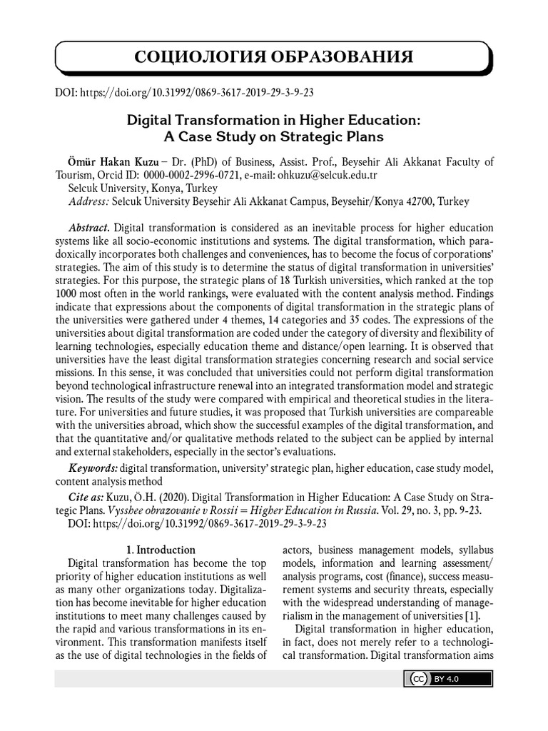 Digital Transformation In Higher Education A Case Study On Strategic