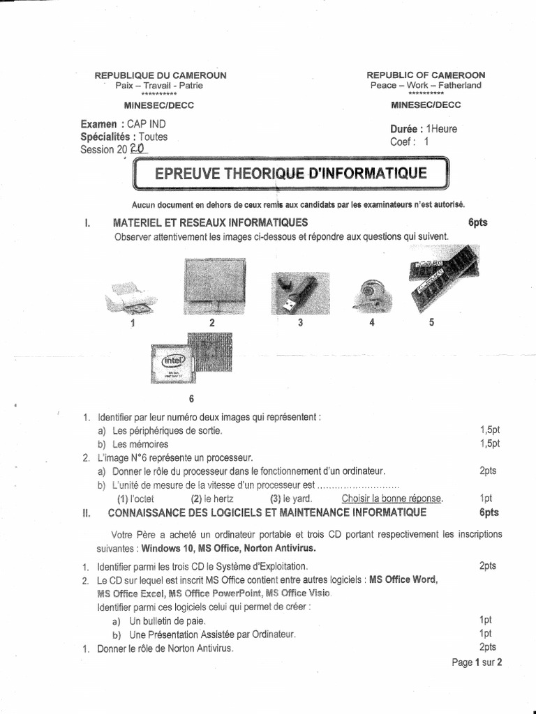 Orniformation Épreuve Informatique Cap Industriel Session 2020 | PDF