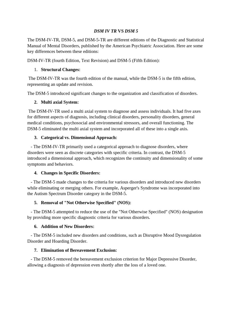 DSM 4 VS DSM 5, 5TR Esha | PDF | Dsm 5 | Diagnostic And Statistical ...