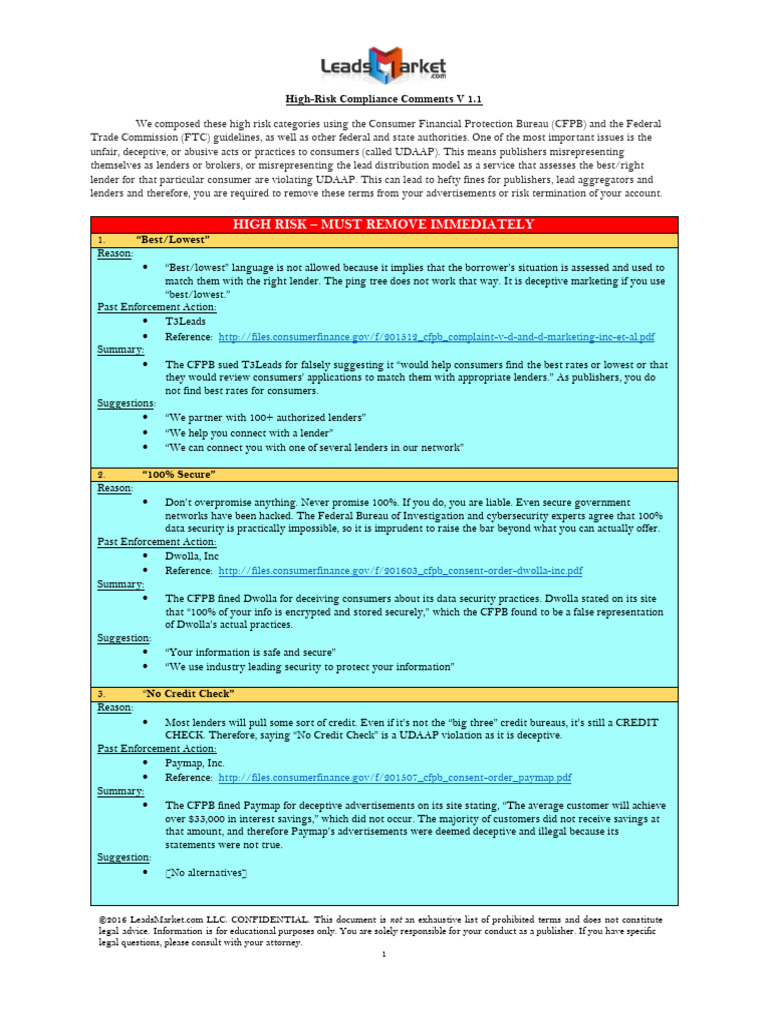 LM_Publisher_Resource_-_Highest_Risk_UDAAP_Checklist_V_1.0 | PDF ...