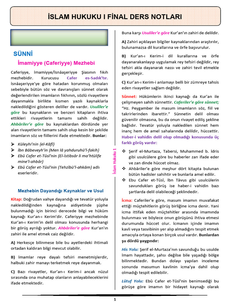 İslam Hukuku 1 Final Ders Notu | PDF