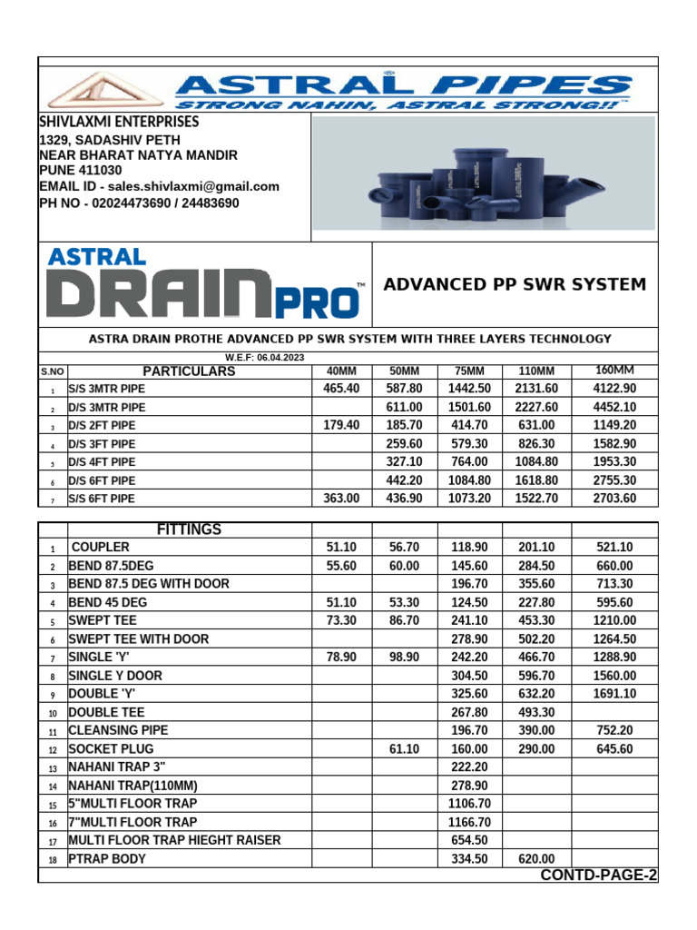 Astral Drain Pro Price Catalogue | PDF | Plumbing | Hydraulic Engineering