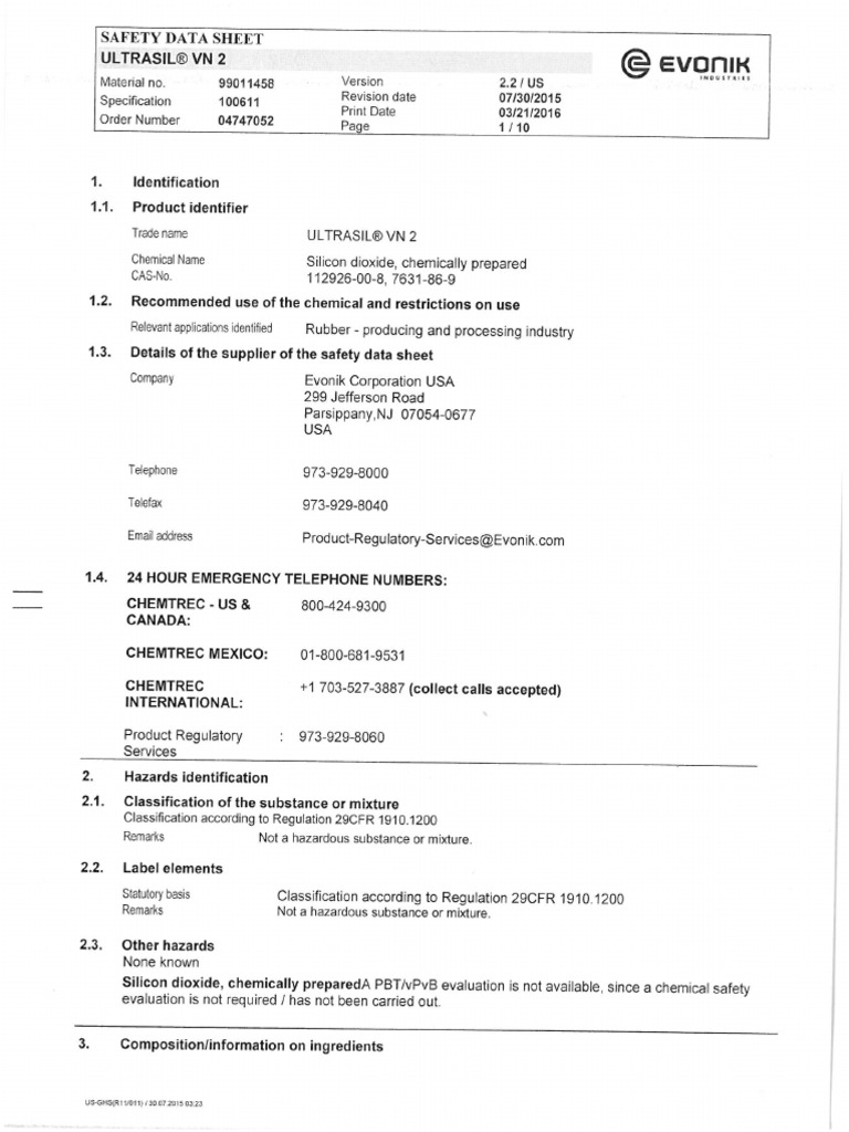 Ultrasil-Vn-2 MSDS | PDF
